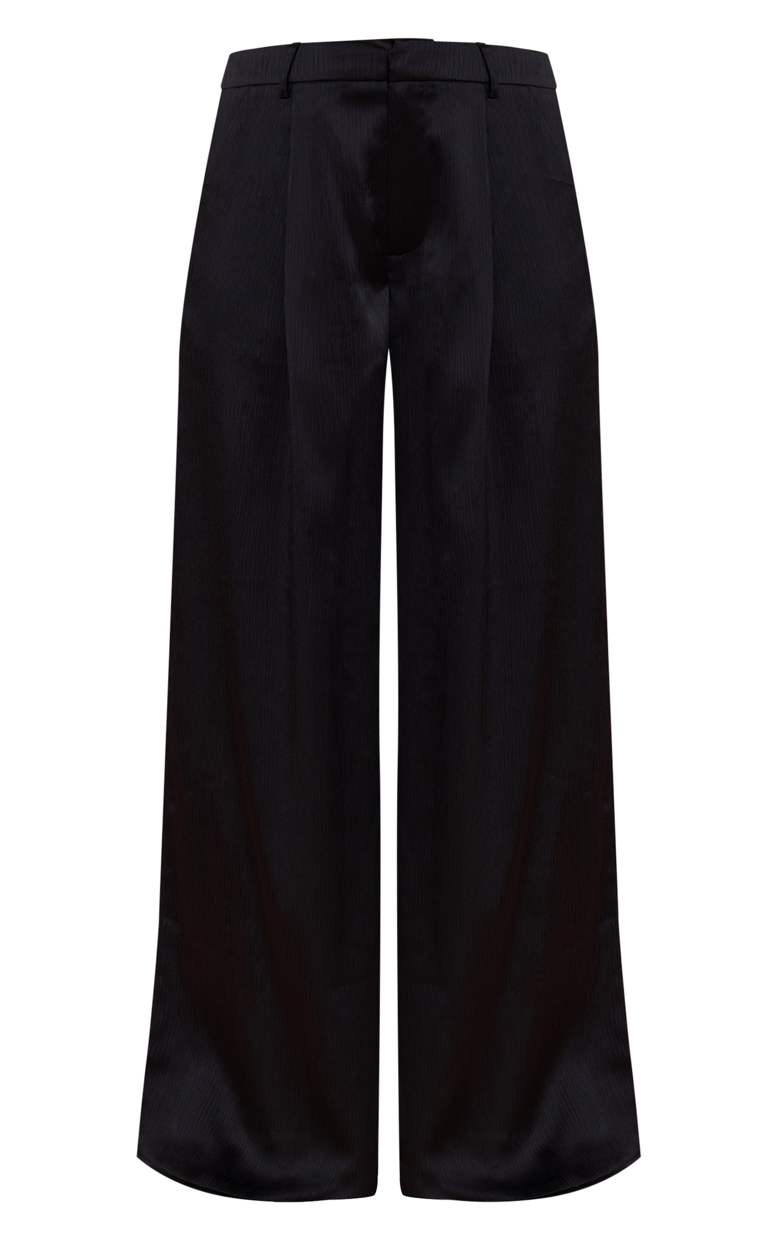 Black Textured Satin Double Wide Leg Trouser | Bottoms | PLT