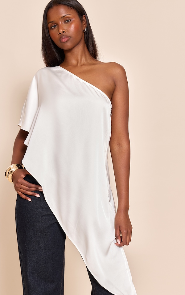 Cream Satin Floaty Long Top | Tops | PLT USA