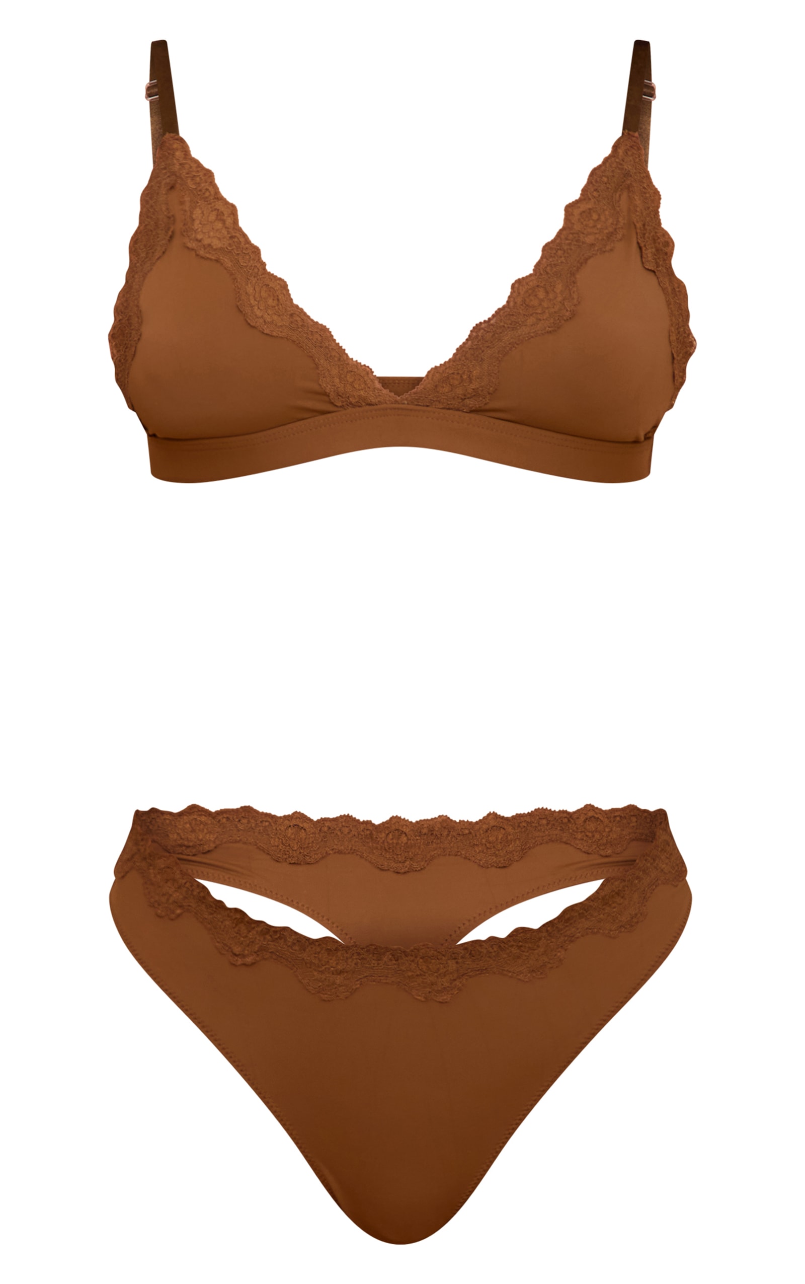 Taupe Jersey Lace Trim Triangle Lingerie Set | Lingerie & Nightwear ...