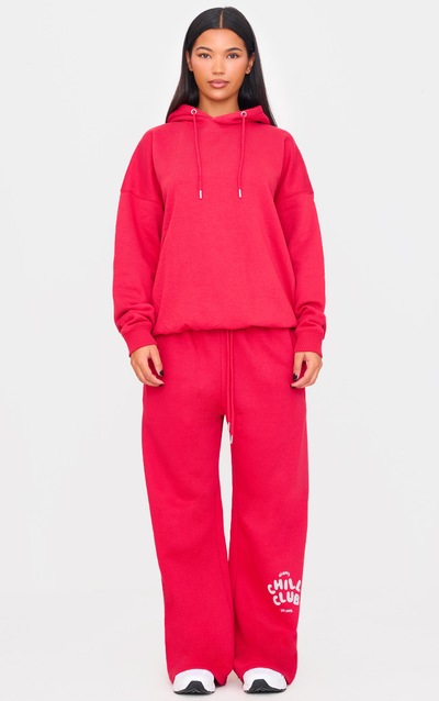 Ruby Red Chill Club Puff Print Oversized Hoodie | Sweat ...