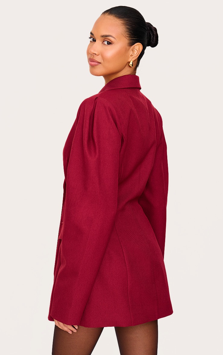 Burgundy Drop Shoulder Cinch Waist Extreme Blazer | Outerwear | PLT