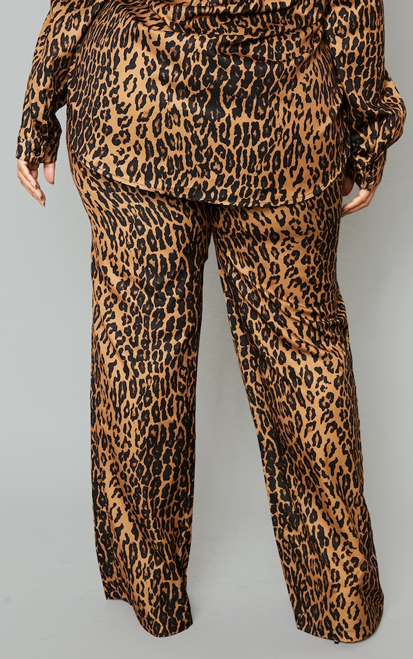 Plus Brown Leopard Print Wide Leg Pants | Plus Size | PrettyLittleThing USA