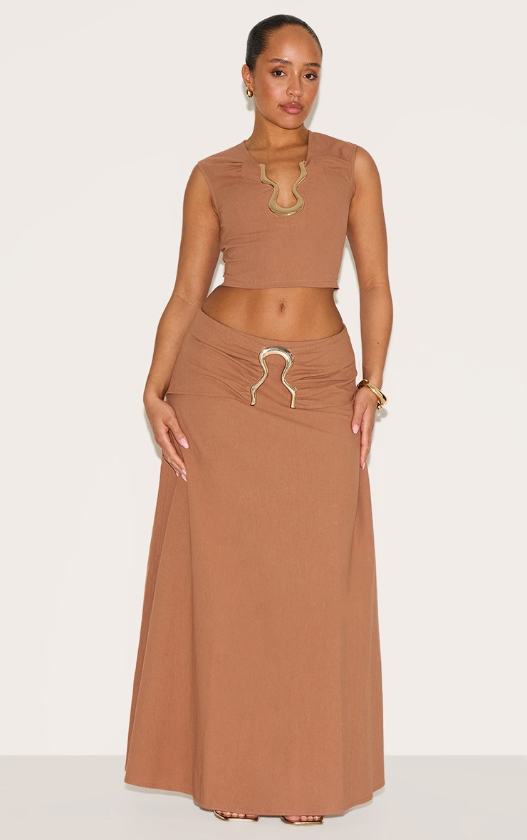 Shape Mocha Linen Look Gold Wave Trim Crop Top | Shape ...