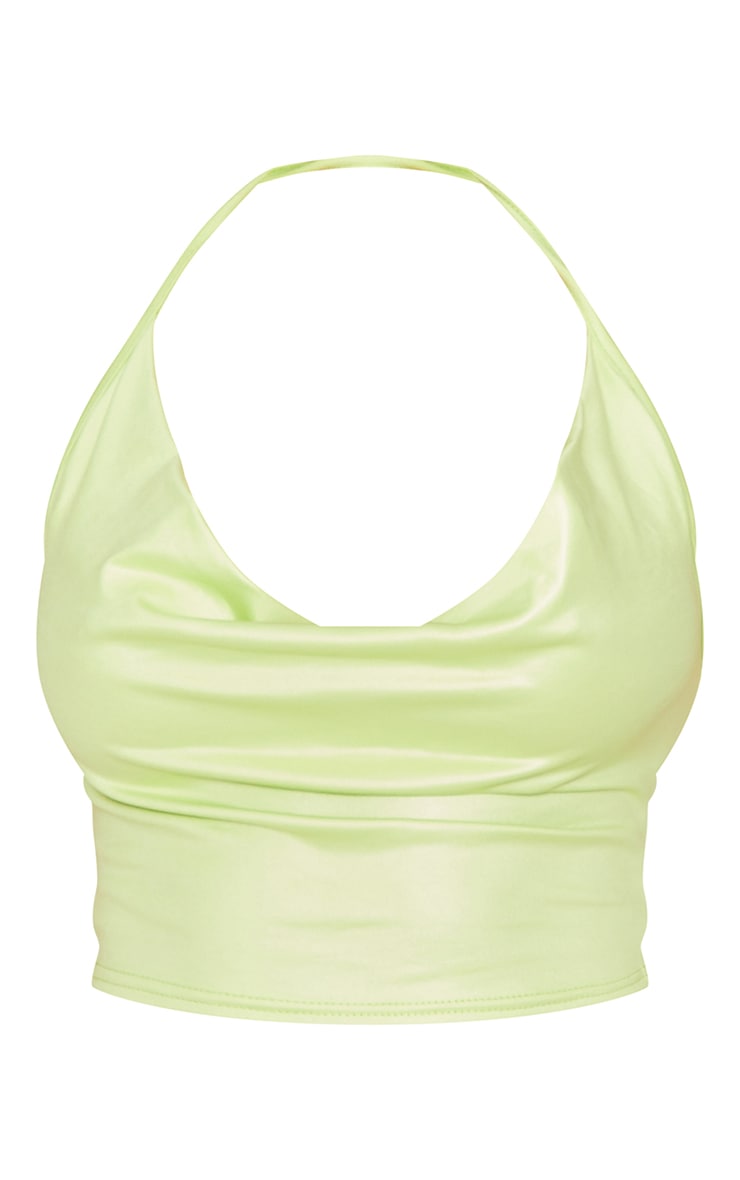 Petite Lime Halter Neck Stretch Satin Crop Top | PrettyLittleThing