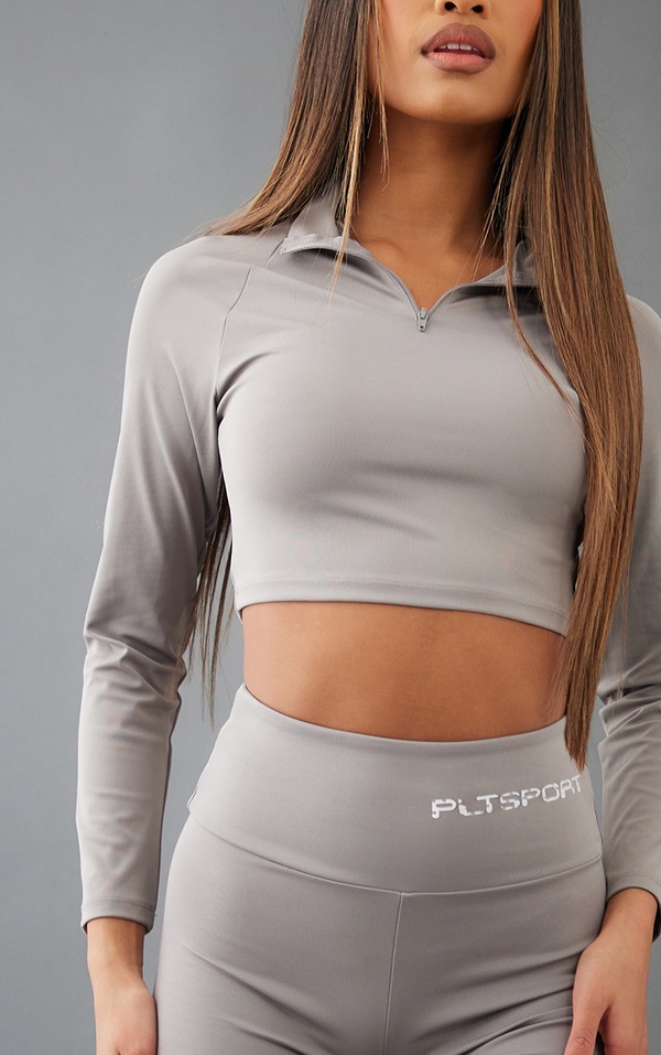 Plt Grey Light Long Sleeve Disco 3/4 Zip Up Jacket | PrettyLittleThing USA