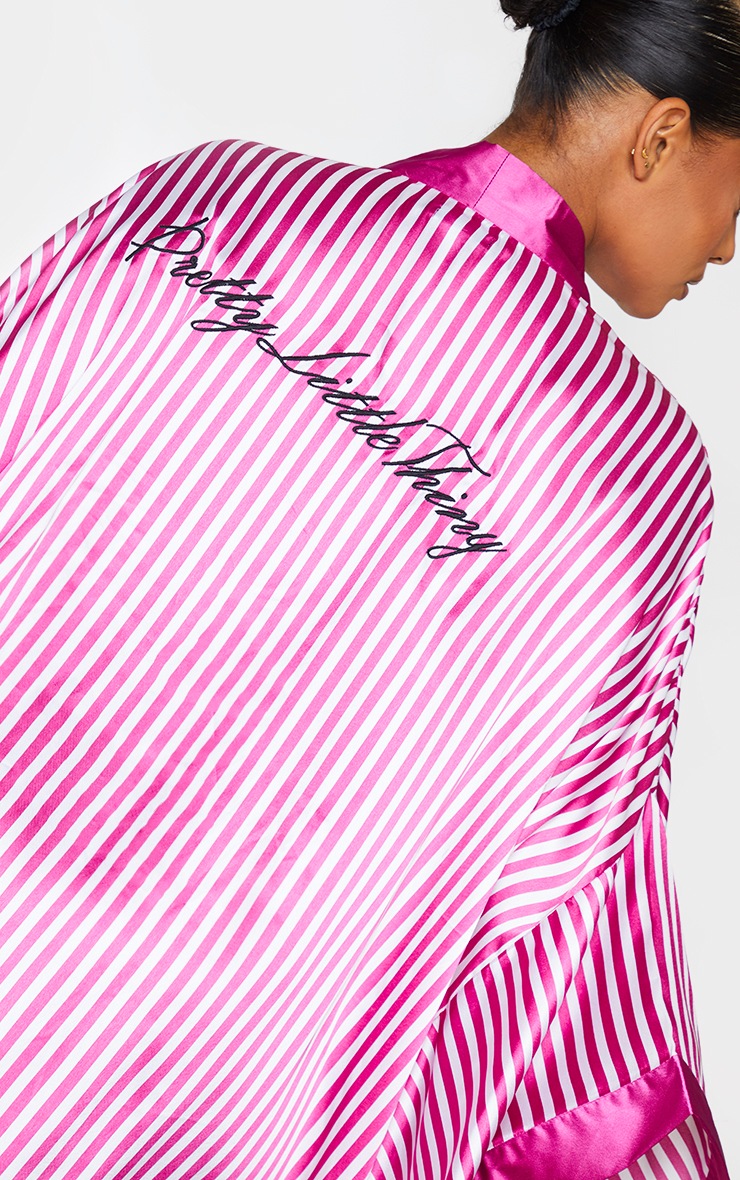 PRETTYLITTLETHING Plus Fuchsia Striped Satin Robe | Plus Size | PLT USA