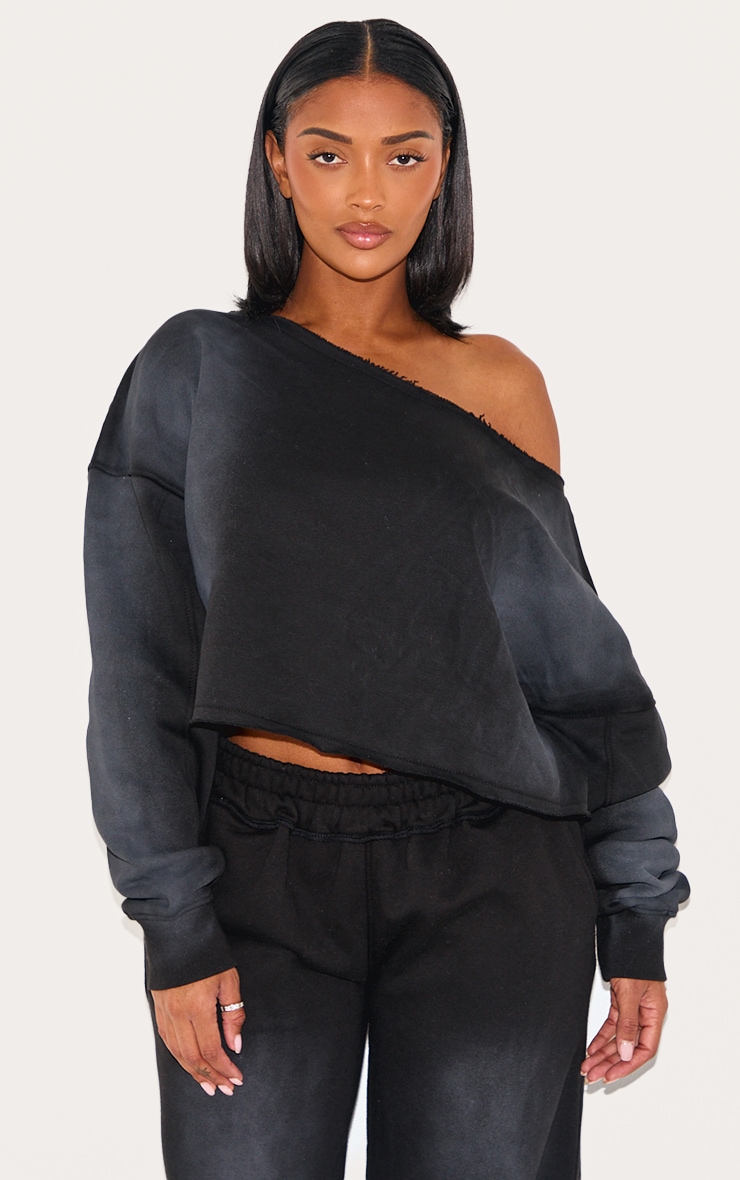 Shape Black Raw Edge Off Shoulder Crop Sweatshirt | Shape ...