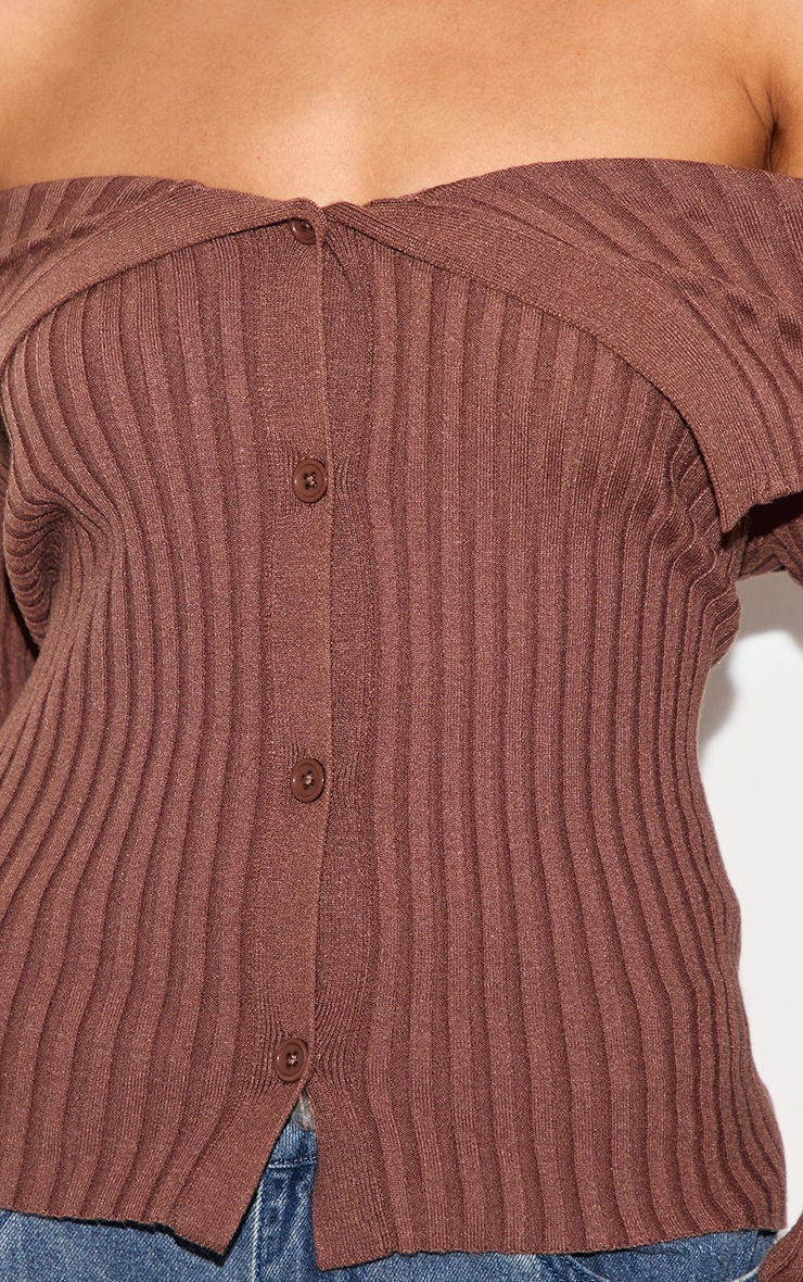 Ash Brown Rib Knit Fold Over Button Up Top | Knitwear ...