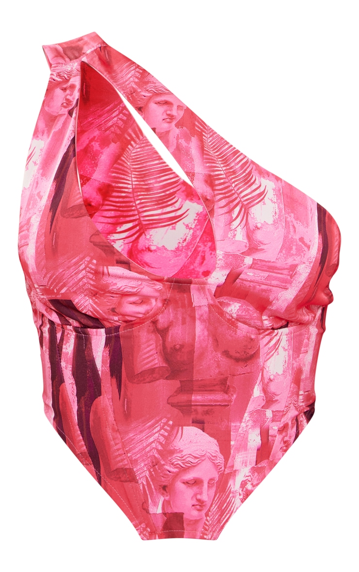 Hot Pink One Shoulder Cut Out Boned Dip Hem Corset | Tops | PLT