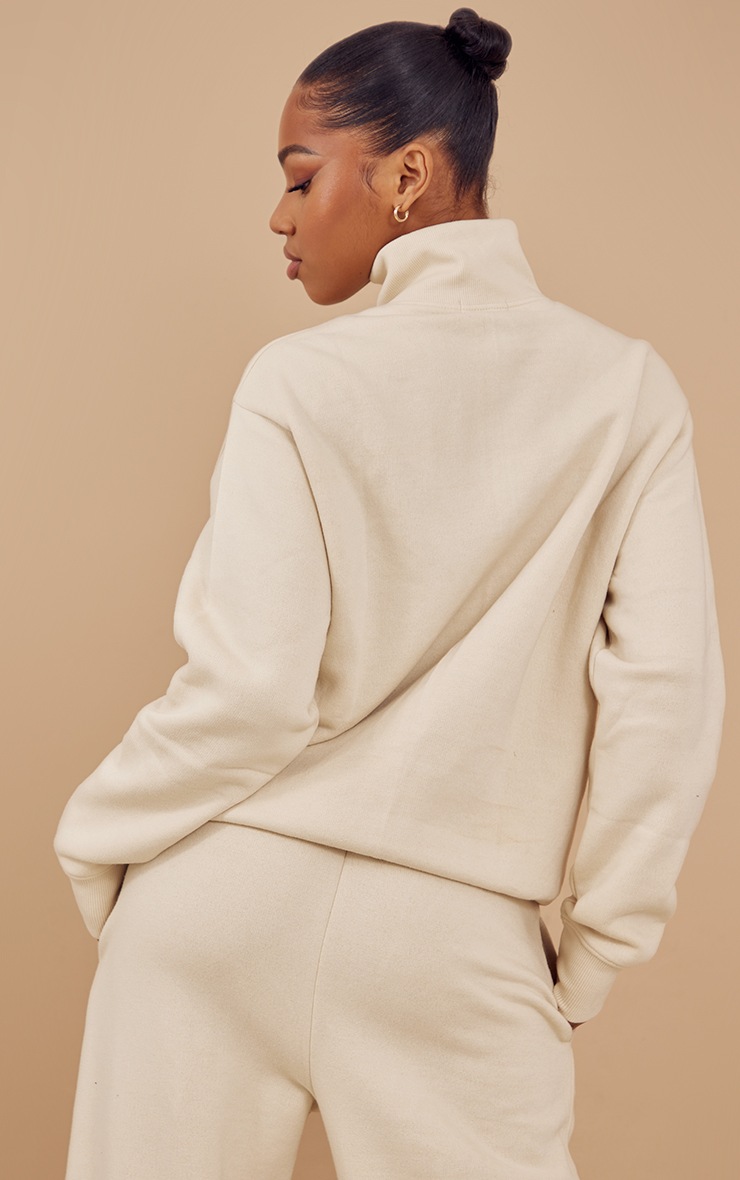 Beige Seam Detail Zip Through Track Top | Sweat | PrettyLittleThing USA