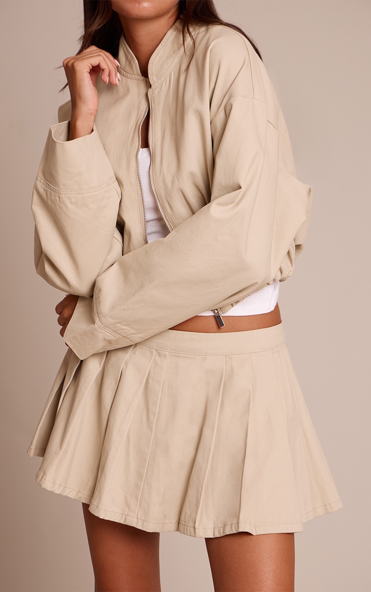 Sand Bubble Hem Denim Cropped Bomber Jacket | Denim | PrettyLittleThing USA