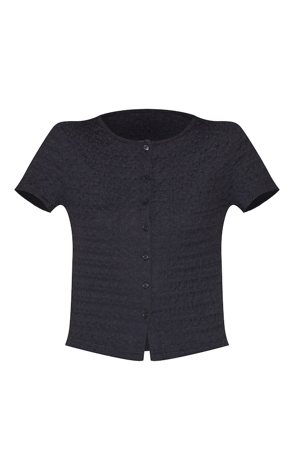 Black Textured Button Up Fitted Top | Tops | PrettyLittleThing USA