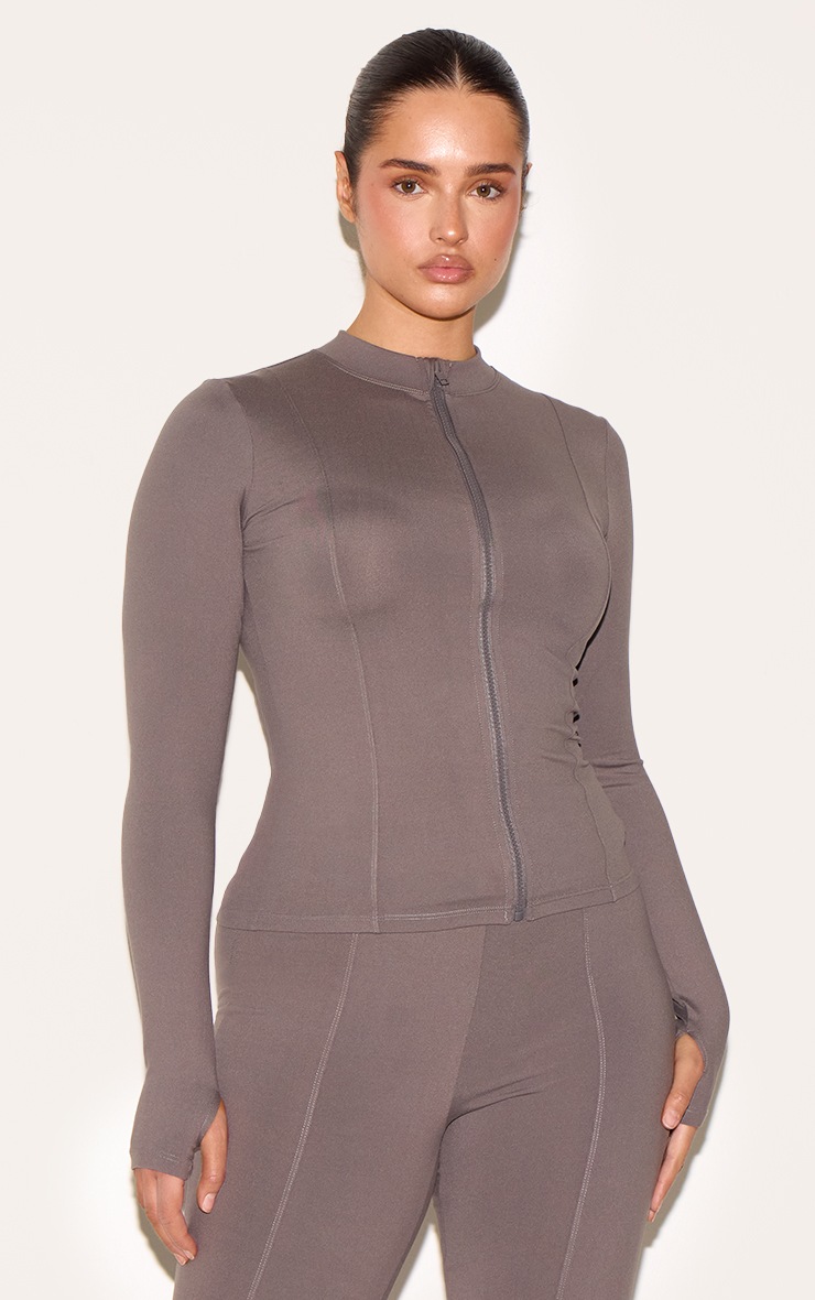 Shape Charcoal Sculpt Zip Front Long Sleeve Top | Shape | PLT USA