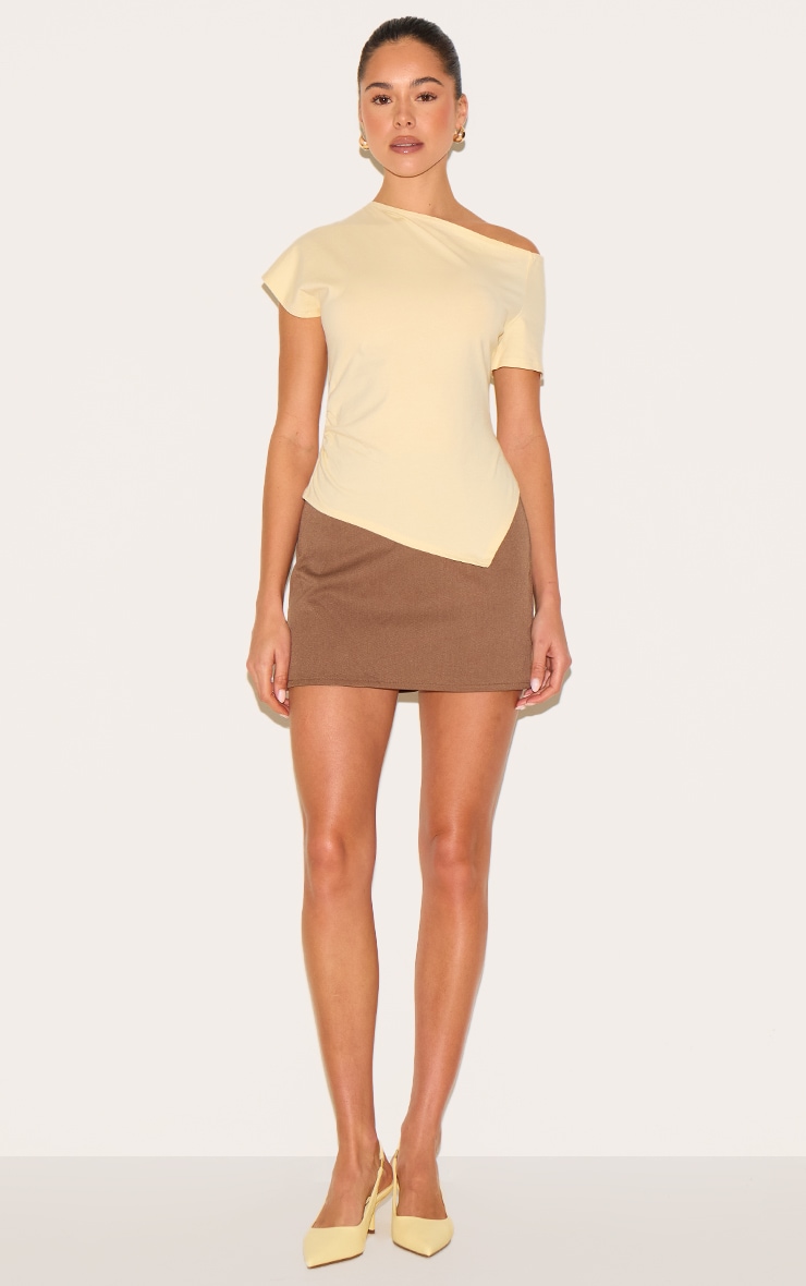 Butter Yellow Off Shoulder Drape Longline Top | Tops | PLT USA