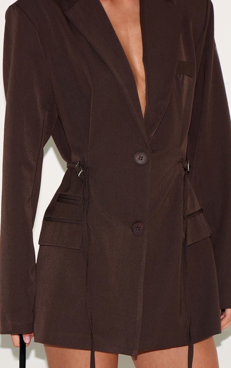 Mocha Belt Detail Blazer | Outerwear | PrettyLittleThing KSA
