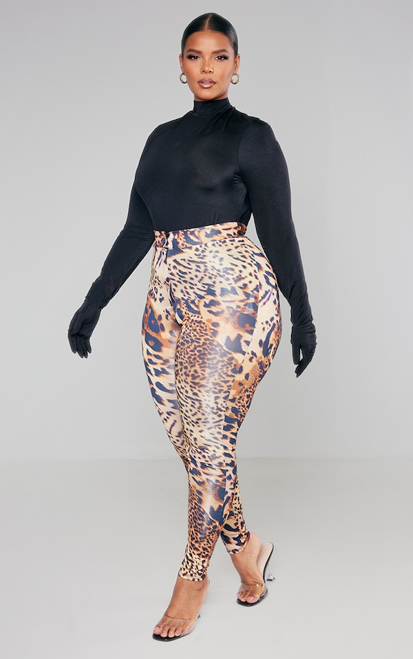 Plus Brown Leopard Print Disco Leggings | Plus Size | PLT