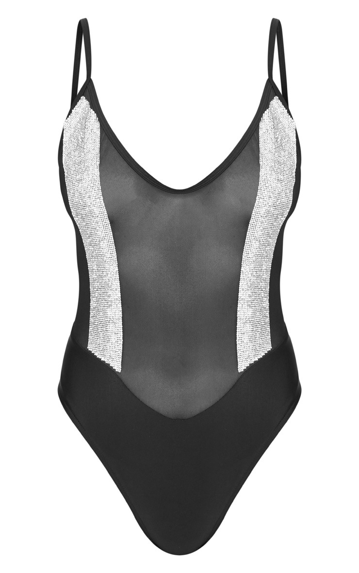 Premium Black Minimal Hot Fix Mesh Swimsuit | PrettyLittleThing