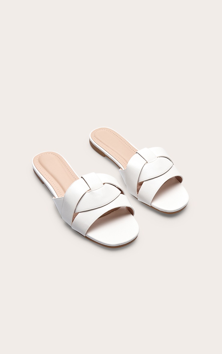 White Faux Leather Round Toe Cross Over Sandal | Footwear | PLT