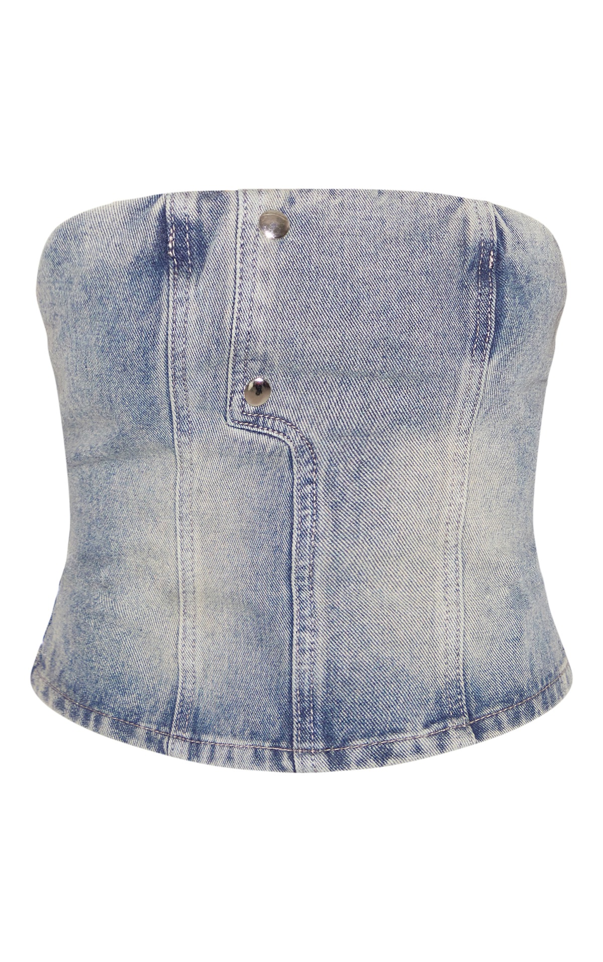 Vintage Seam Detail Strapless Denim Bandeau Top | Denim | PLT USA