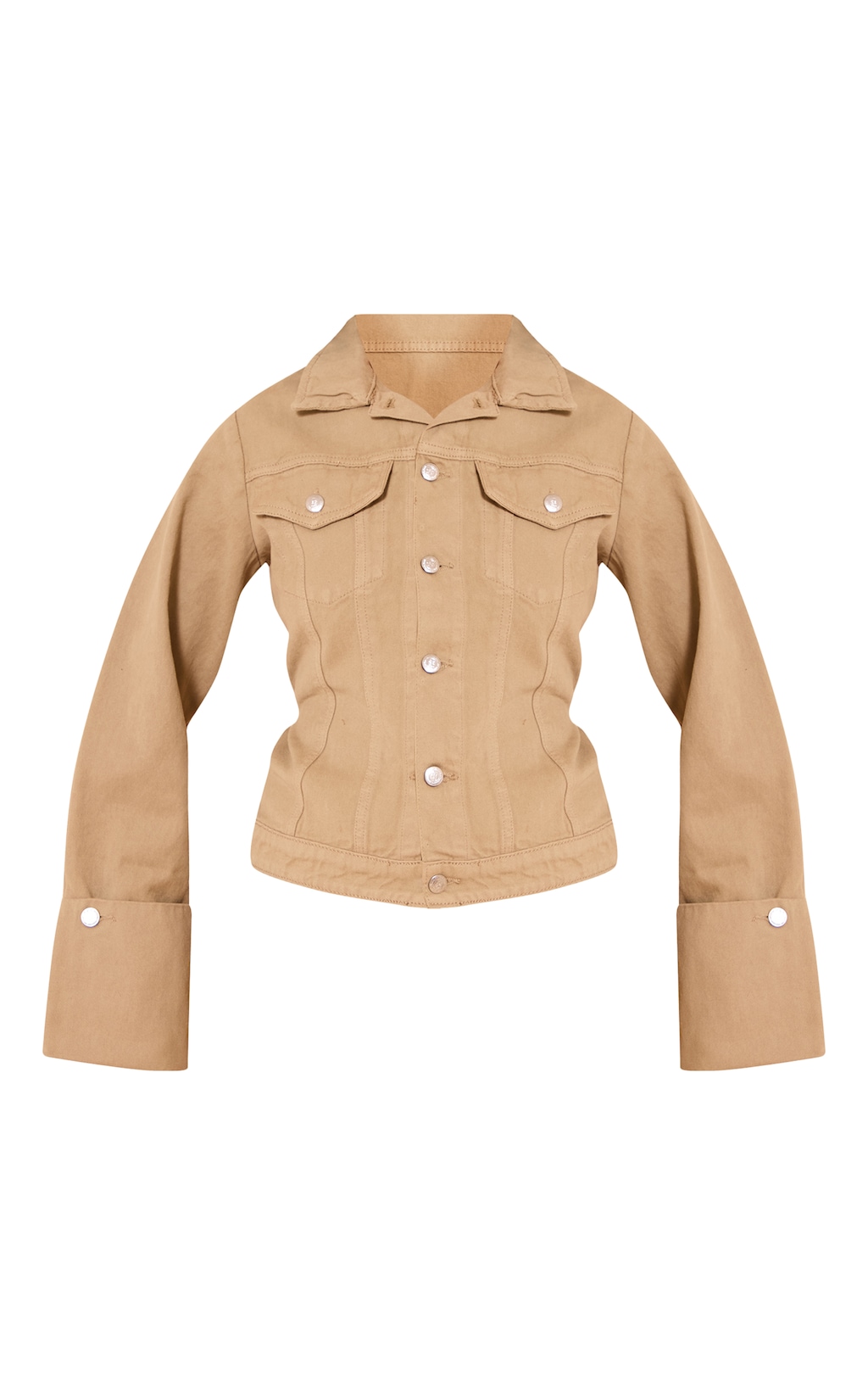 Khaki Turn Up Cuff Cinched Back Denim Jacket | Denim ...