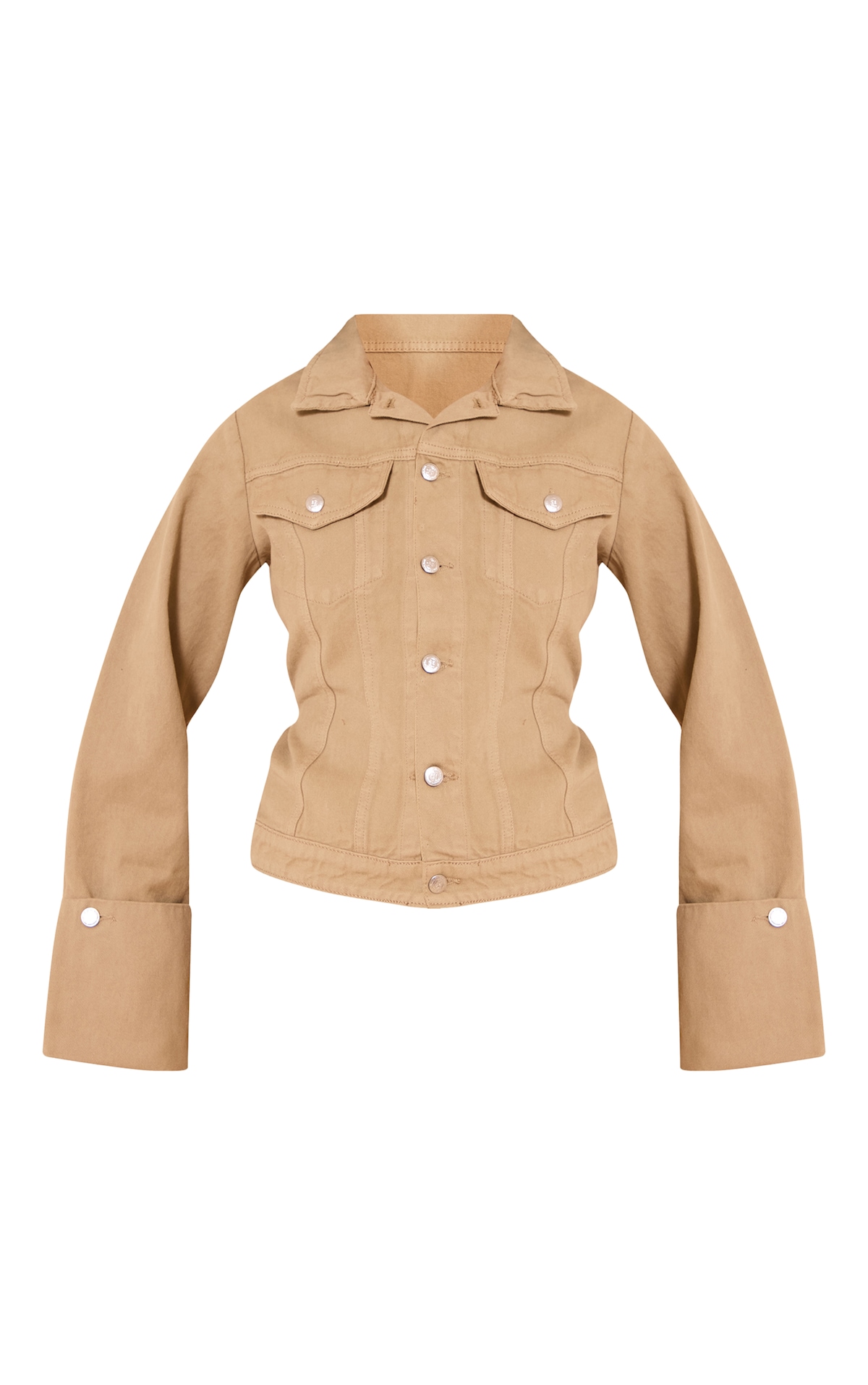 Khaki Turn Up Cuff Cinched Back Denim Jacket | Denim ...