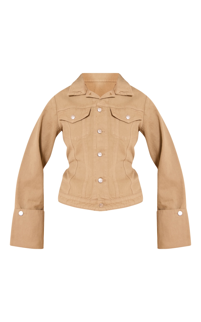 Khaki Turn Up Cuff Cinched Back Denim Jacket | Denim ...