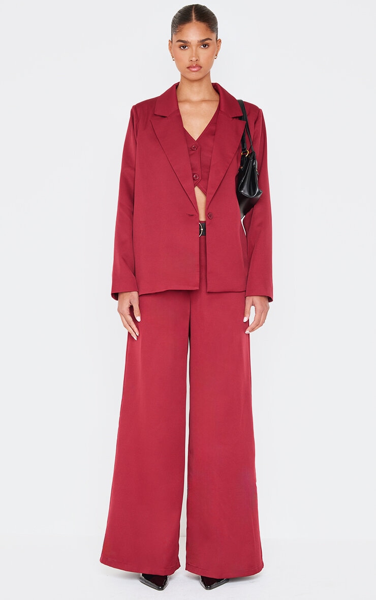 Burgundy Woven Belt Loop Suit Trousers | Co-ords | PrettyLittleThing QA