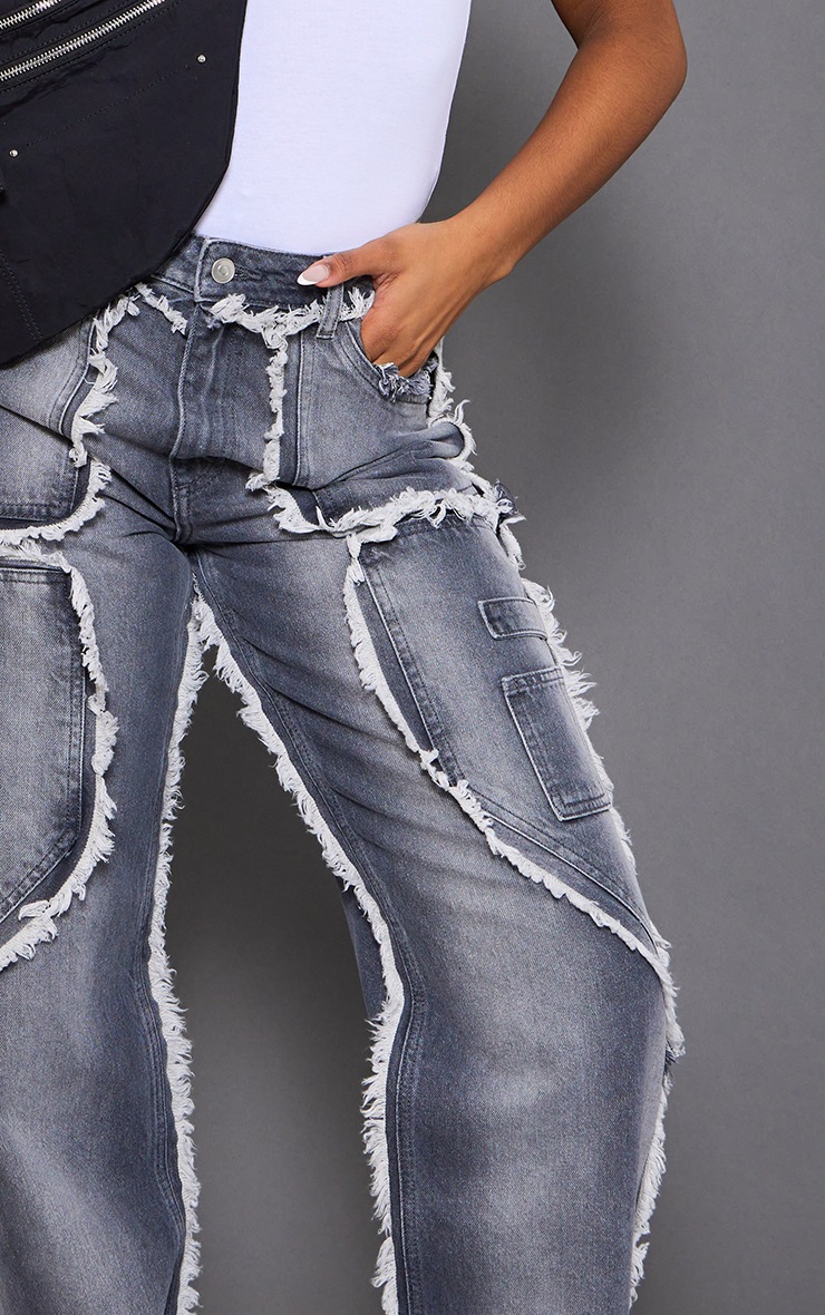 Washed Grey Frayed Edge Wide Leg Jeans | Denim | PrettyLittleThing USA