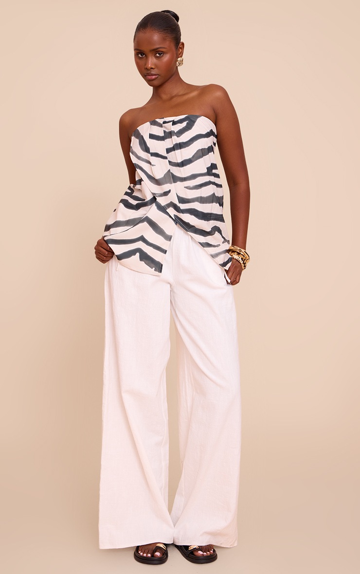 Zebra Floaty Woven Split Hem Bandeau Long Top | Tops | PLT