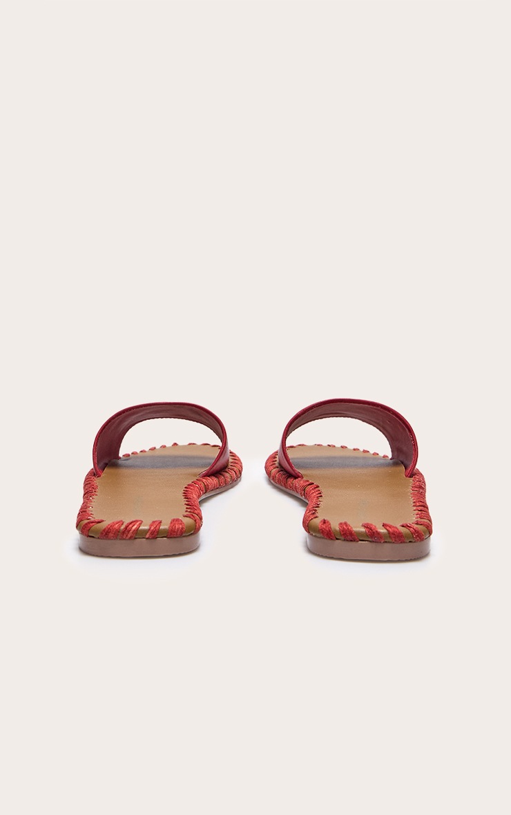 Red Real Leather Round Toe Stitch Mule Sandals | Footwear | PLT