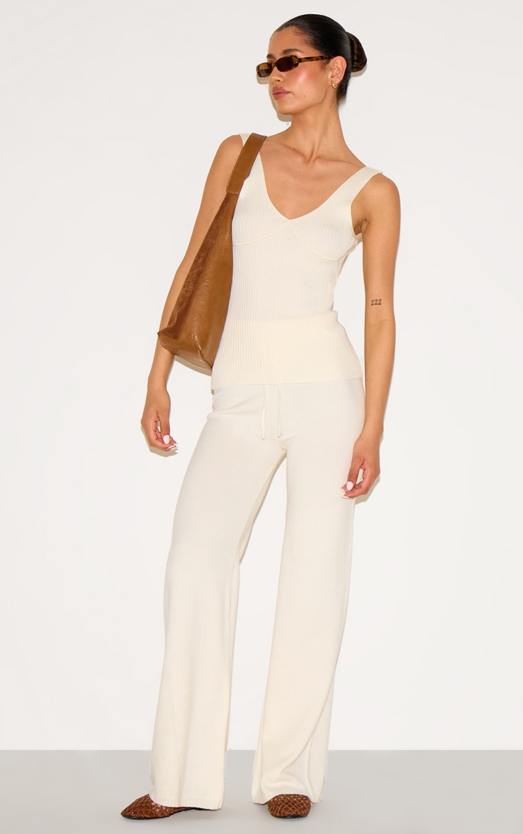 Tall Cream Knitted Ribbed Longline Tank Top | Tall | PrettyLittleThing USA