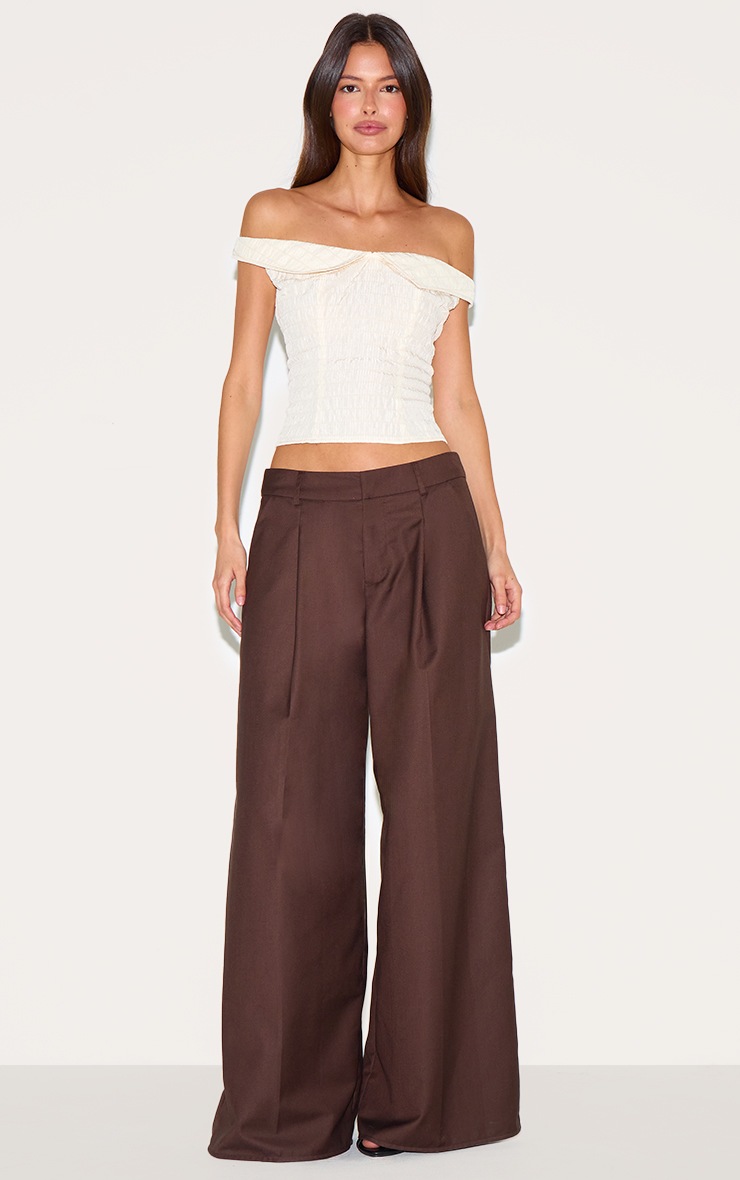 Almond Peach Skin Bardot Long Top | Tops | PLT USA