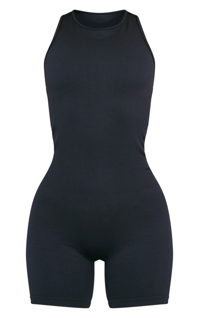 Black Seamless Cut Out Back Unitard | Athleisure | PLT