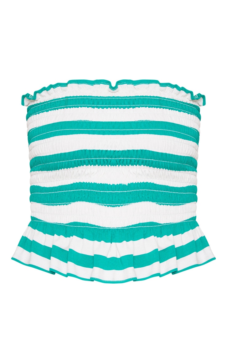 Green Shirred Stripe Bandeau Crop Top | Tops | PrettyLittleThing USA