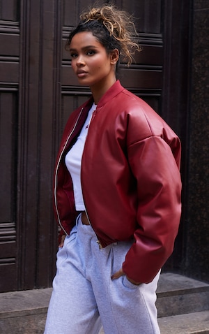 Cherry Red Faux Leather Oversized Bomber Jacket | Outerwear ...