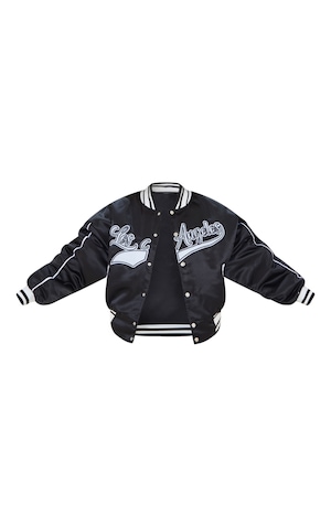 Black LA Graphic Contrast Satin Bomber Jacket | Outerwear ...