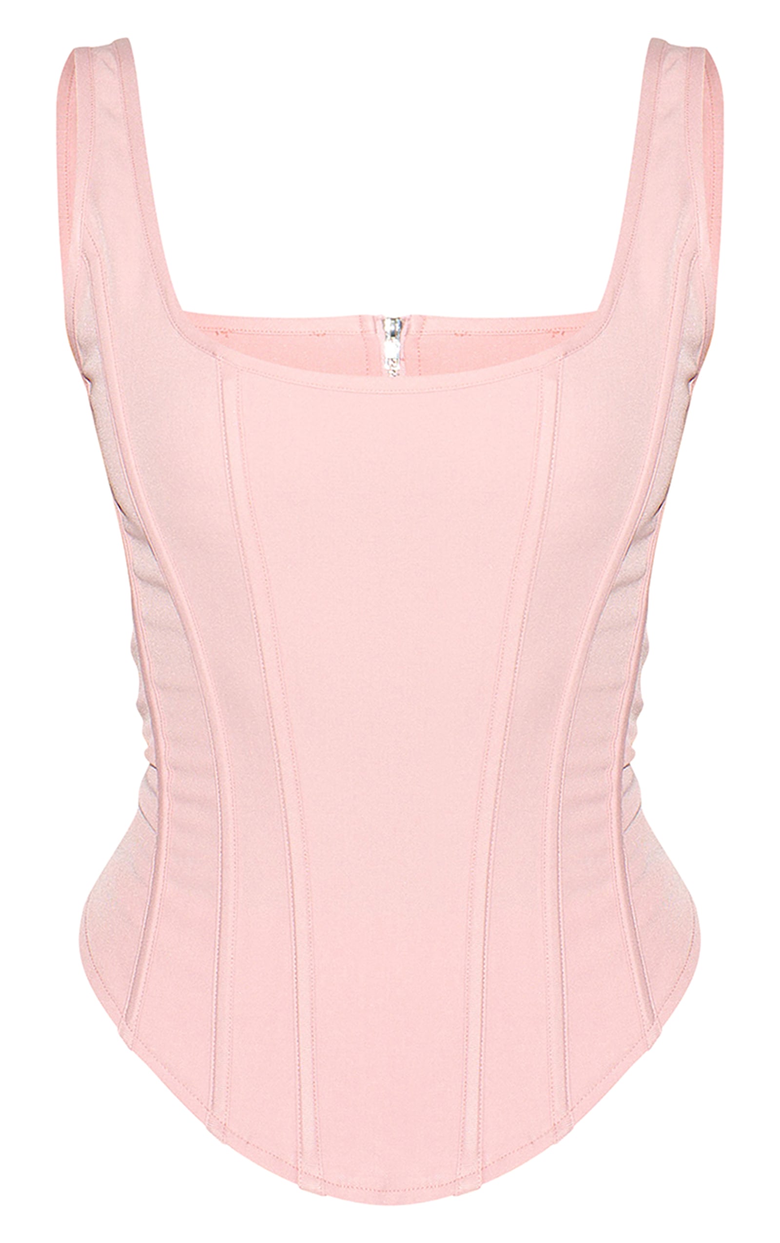 Pale Pink Boned Dip Hem Longline Corset | Tops | PLT USA