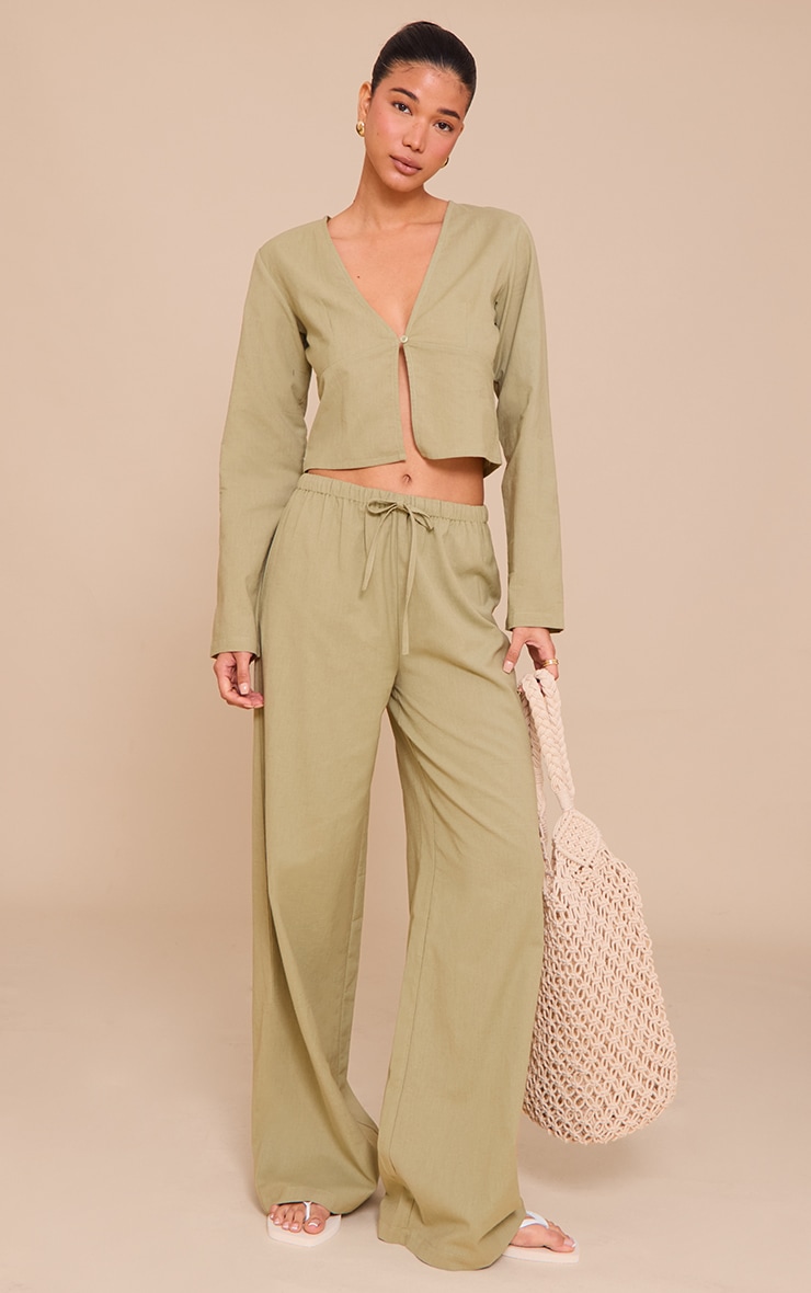 Khaki Wide Leg Drawstring Trousers | Co-ords | PLT