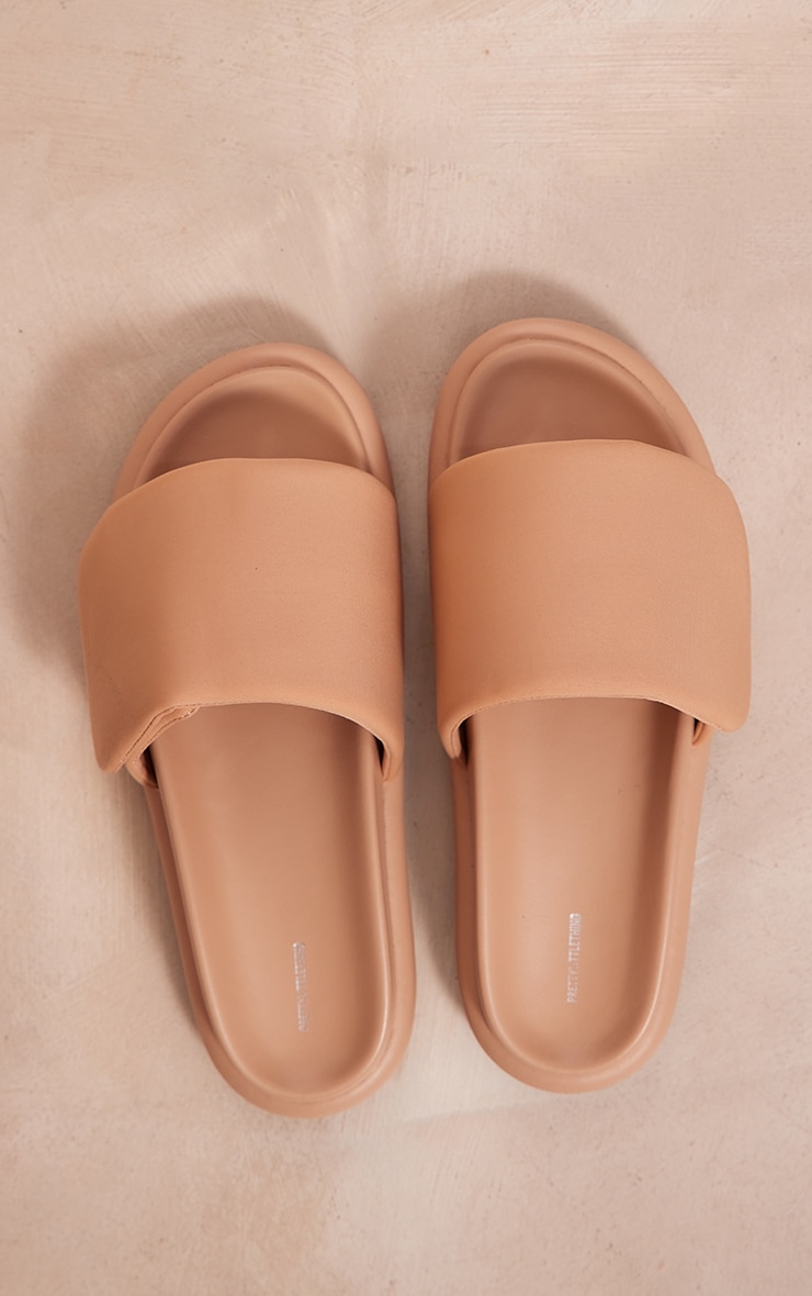 Cream Round Toe Velcro Strap Flat Slider Sandals | Footwear | PLT