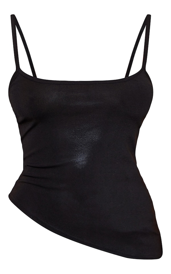 Black Metallic Asymmetric Longline Top | PrettyLittleThing USA