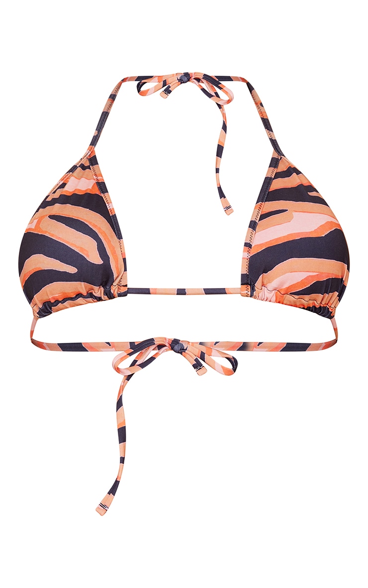 Brown Animal Print Triangle Bikini Top | PrettyLittleThing USA
