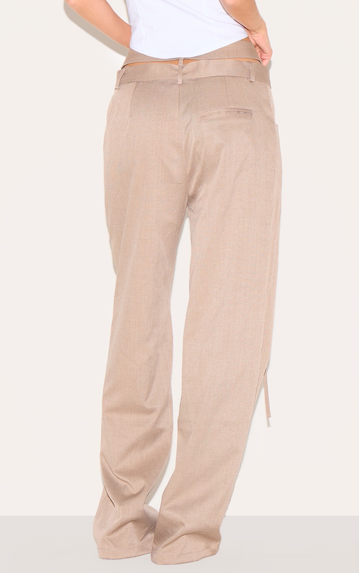 Taupe Crossover Waistband Tailored Trouser | Bottoms | PrettyLittleThing