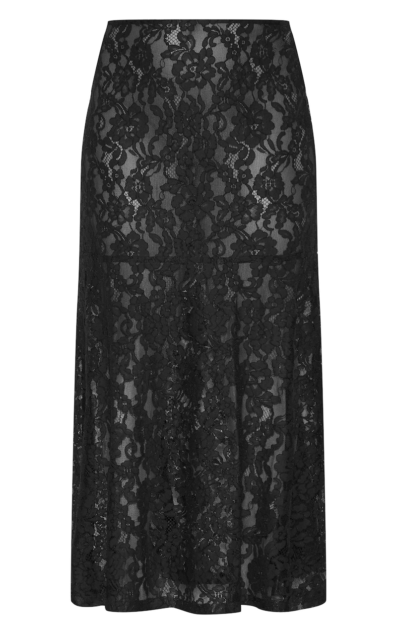 Plus Black Floral Lace Sheer Maxi Skirt | Plus Size | PLT USA