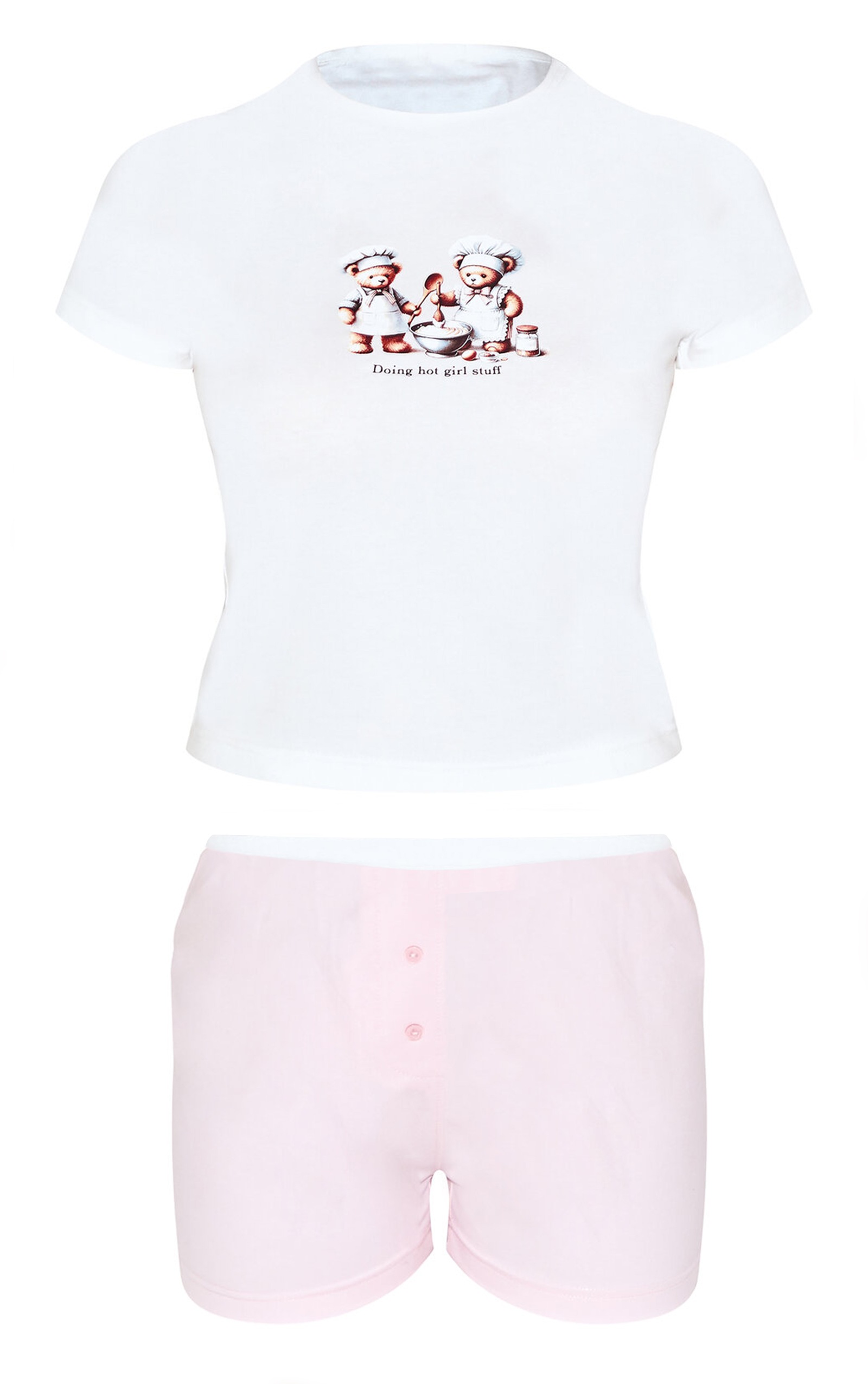 Cream Teddy Print Boxer Short PJ Set | Lingerie & Nightwear ...
