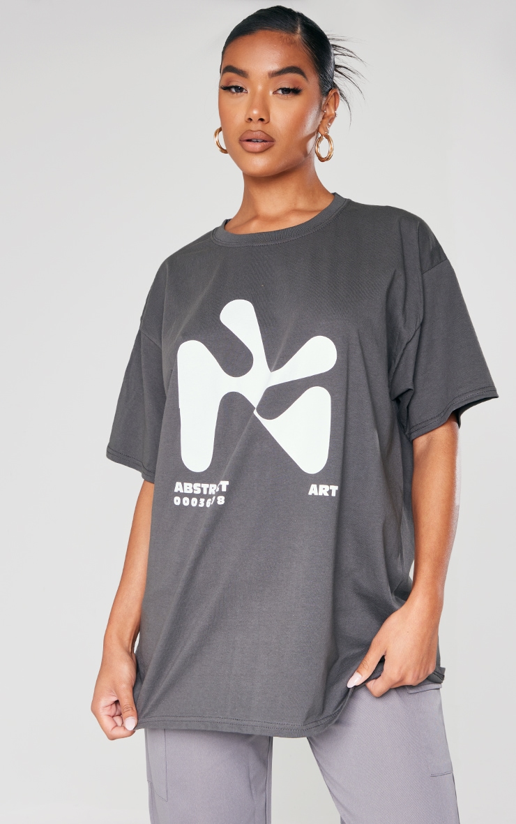 Charcoal Abstract Print Oversized T Shirt | Tops | PLT USA