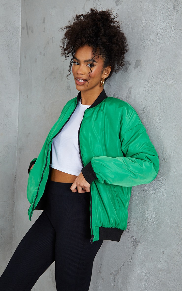 Green Nylon Elastic Hem Bomber | Outerwear | PLT