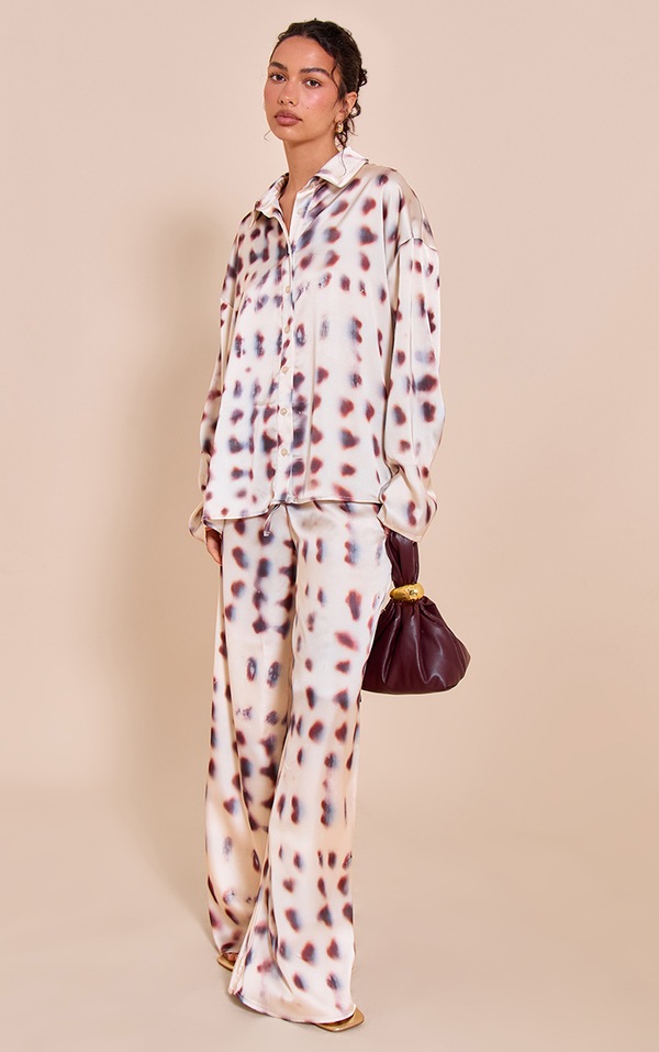 Cream Shell Printed Satin Shirt | Co-ords | PrettyLittleThing USA