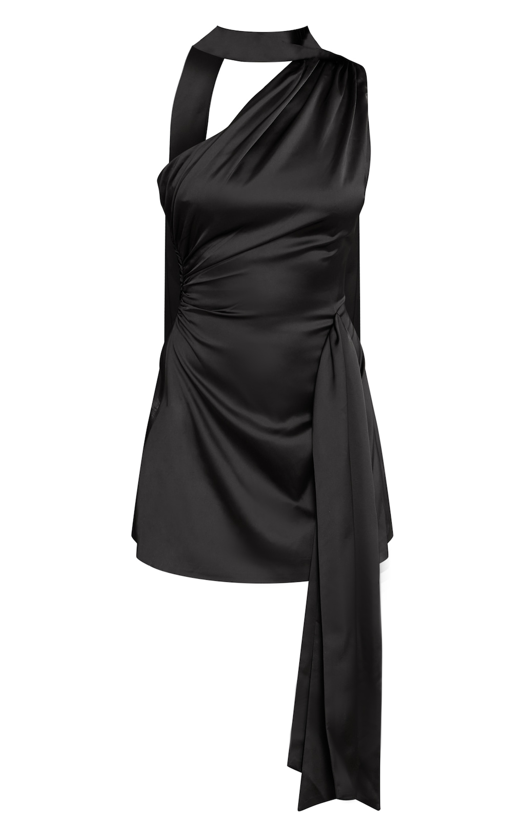 Black Satin One Shoulder Drape Mini Shift Dress | Dresses ...
