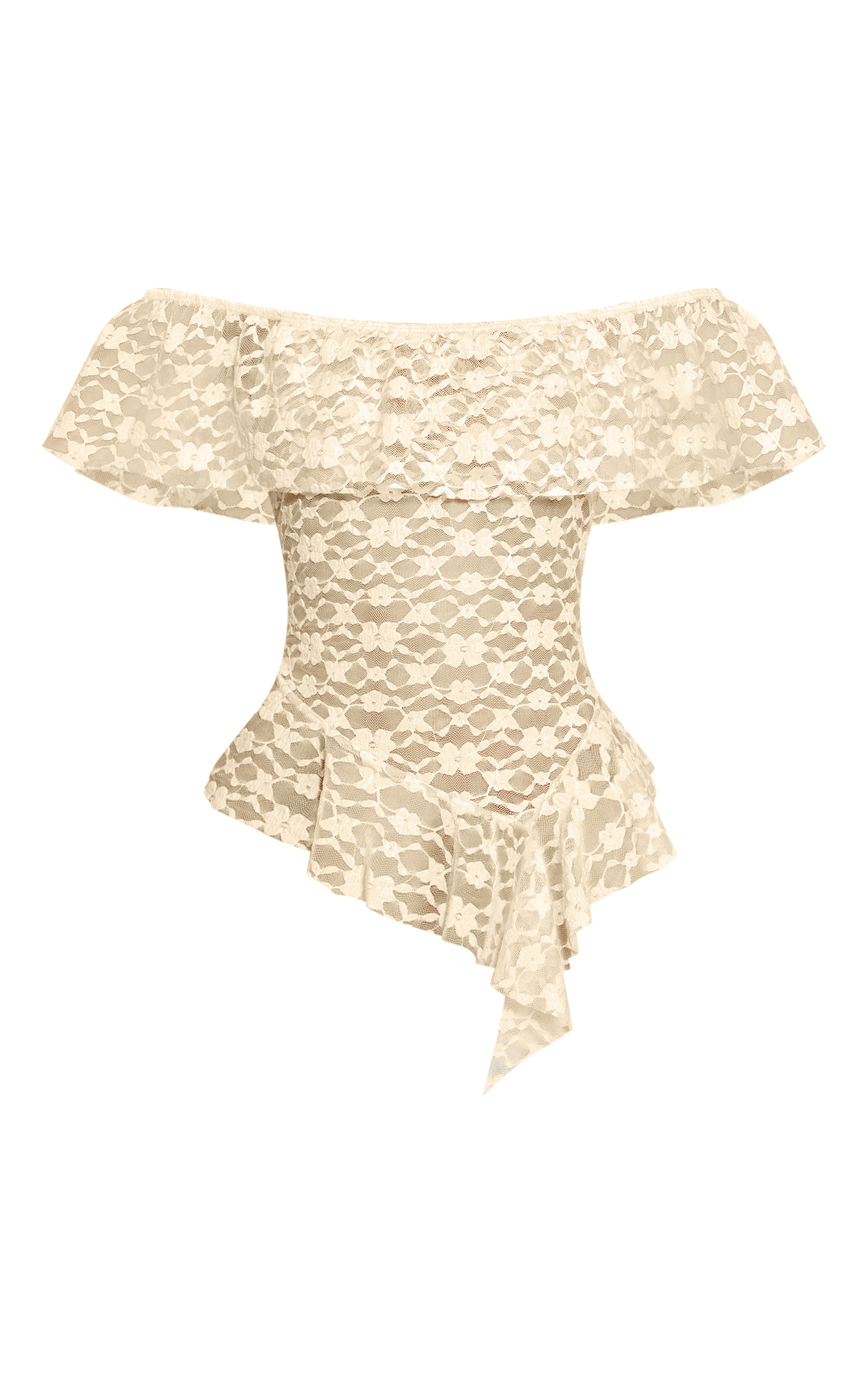 Lemon Textured Lace Ruffle Drape Detail Long Top | Tops | PLT