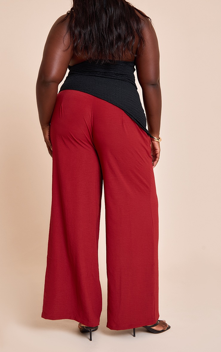 Plus Deep Red Floaty Double Wide Leg Trousers | Plus Size | PLT